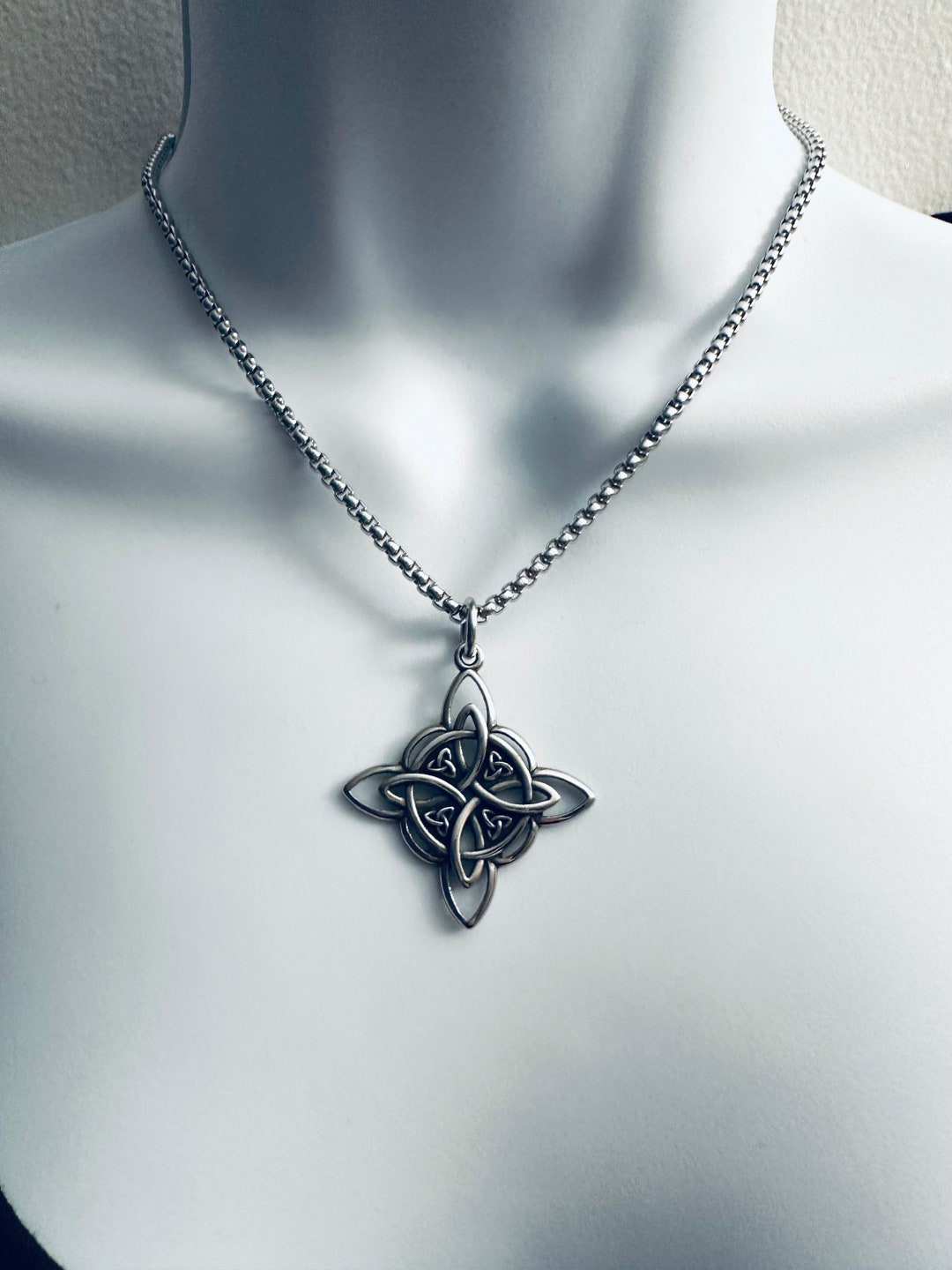 WITCH KNOT Necklace Stainless Steel Pendant on a Stainless Steel Half ...