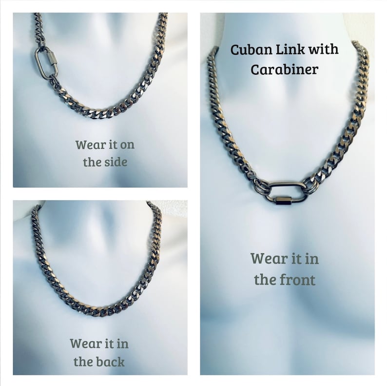 CARABINER CLIP Stainless Steel Very Heavy Chunky & Beveled Cuban Link ...