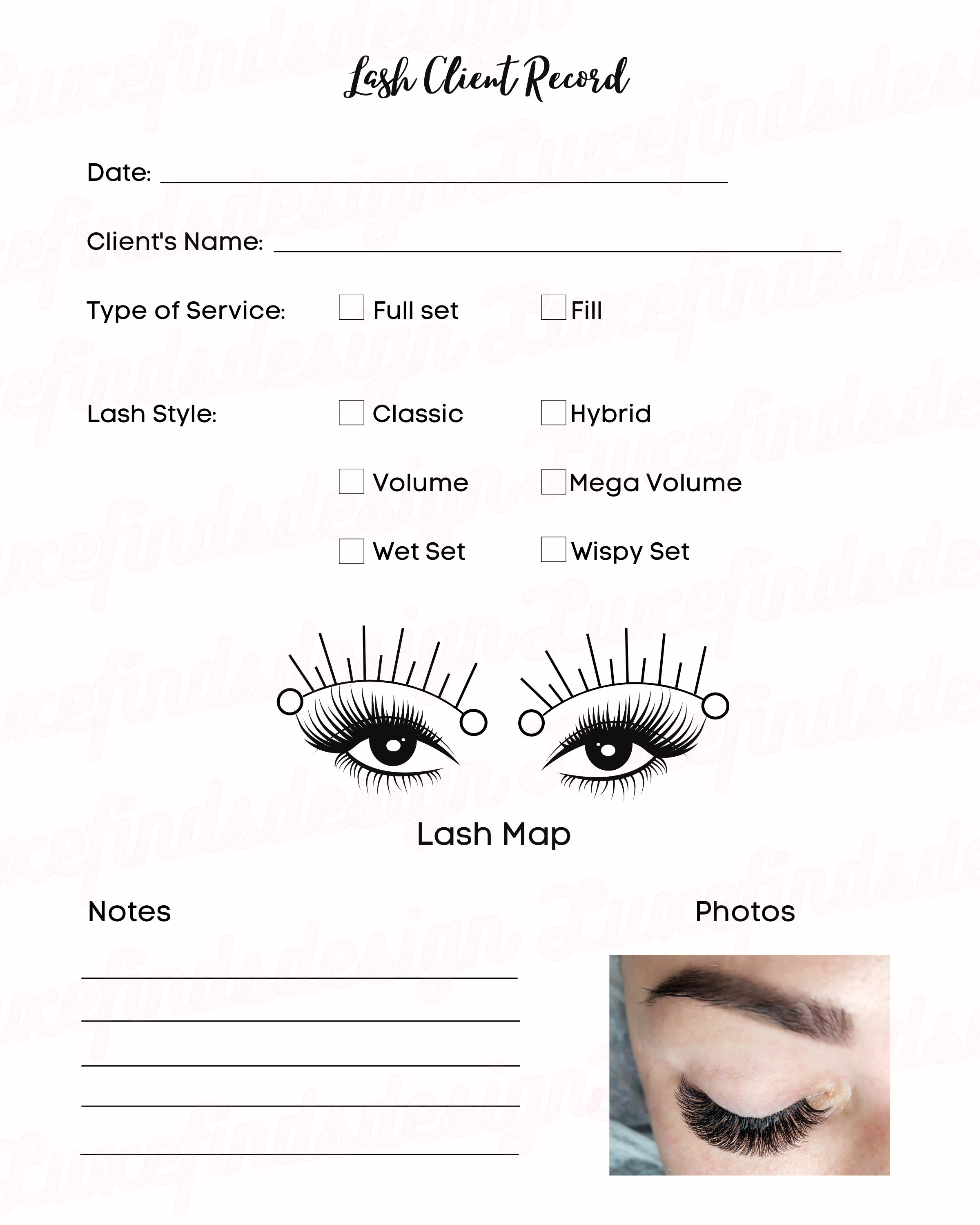 Digital Lash Client Record, Client Record Template, Lash Extensions ...