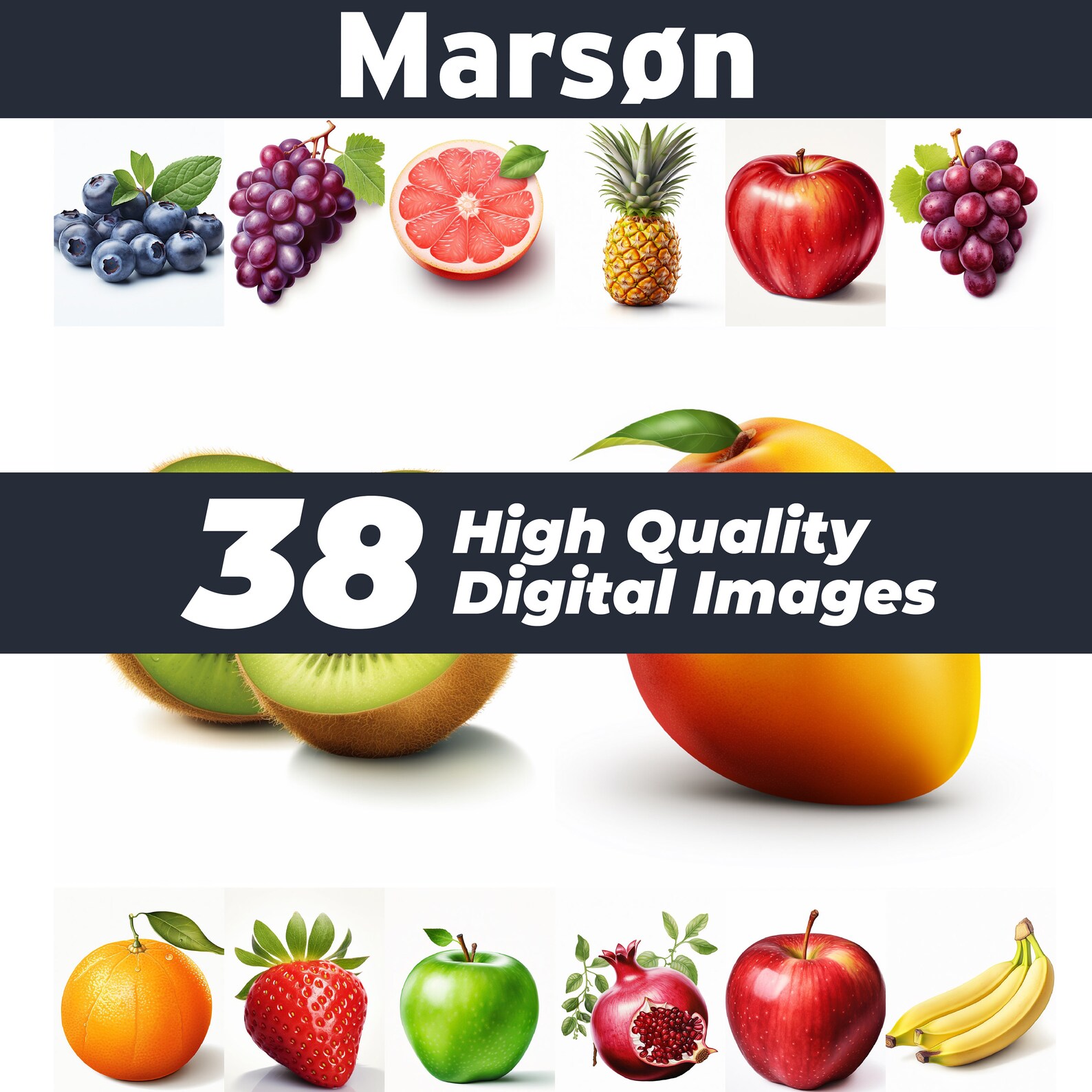 Fruit Clipart, Tropical Fruits PNG, Banana Clipart, Blueberries PNG ...