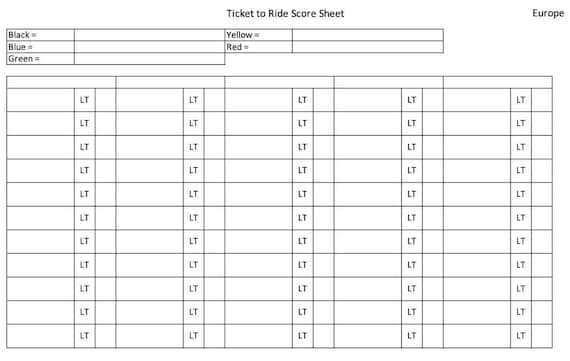 Ticket to Ride Score Sheet Europe - Etsy