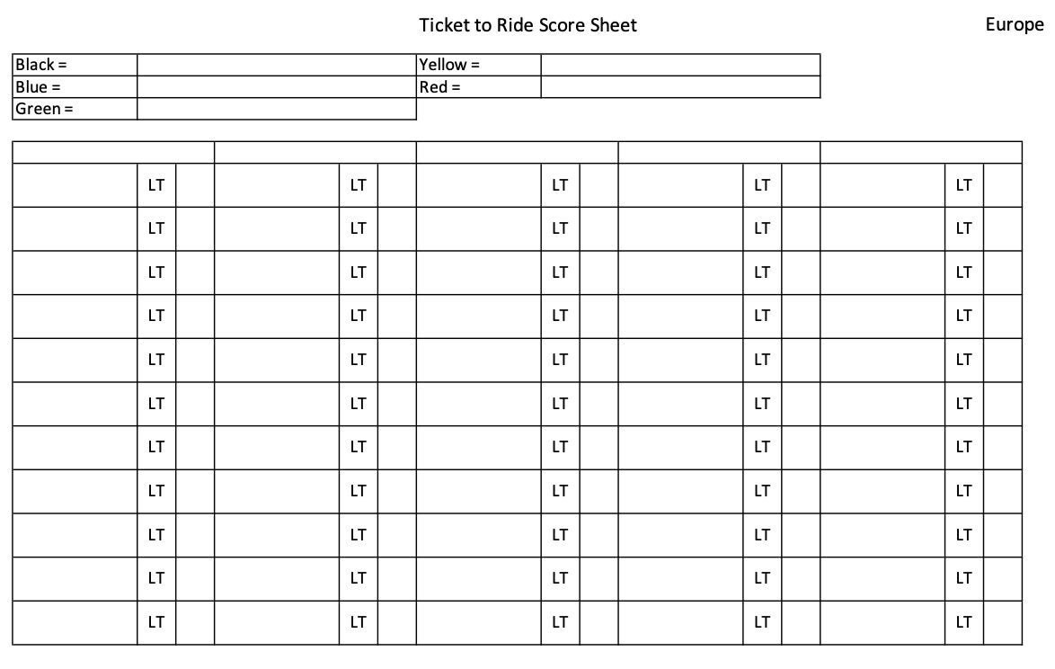 Ticket to Ride Score Sheet - Europe - Etsy