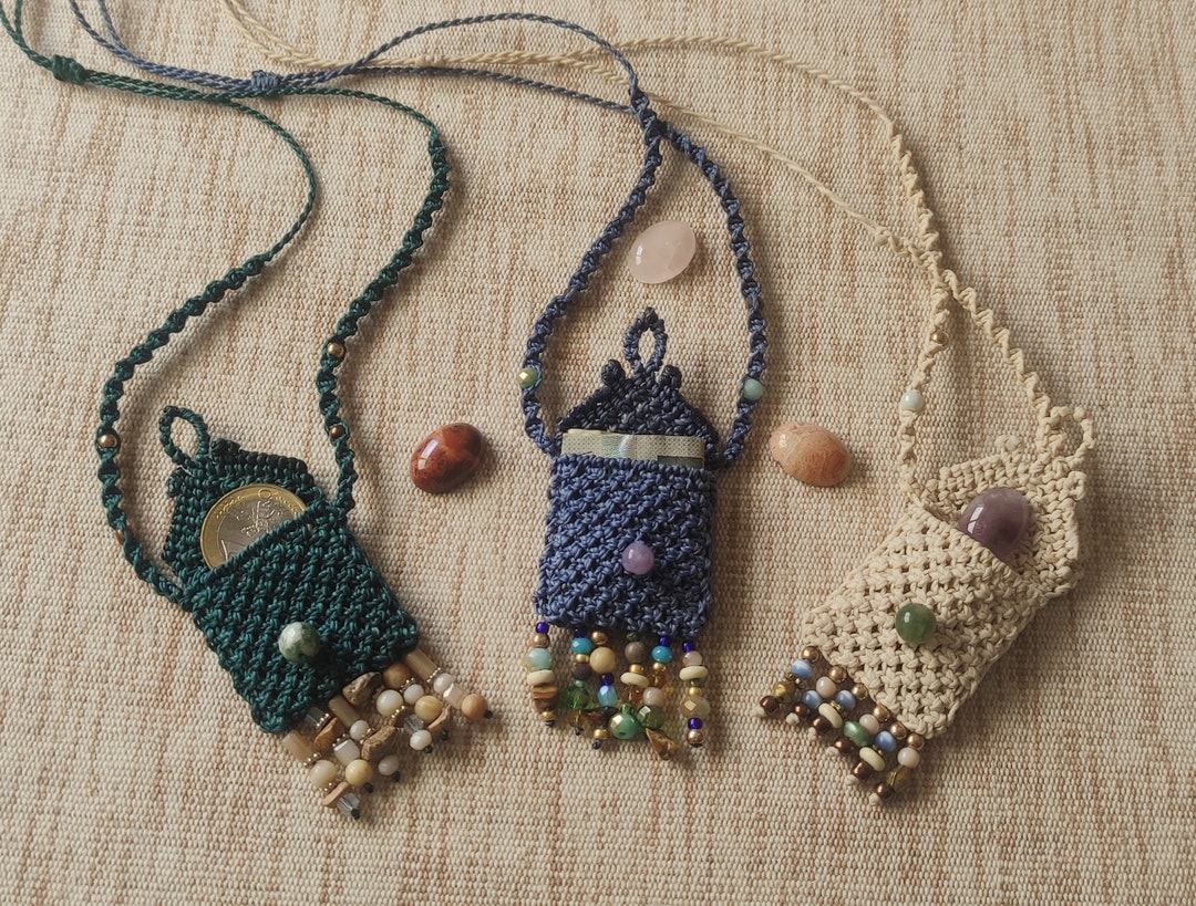 Long Boho Necklace Bag. Talisman Necklace Bag. Medicinal Neck Bag ...