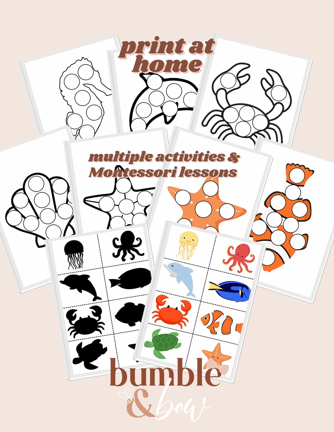 Ocean Matching Cards, Sea Animal Dot Marker Printable, Pom-pom Transfer ...