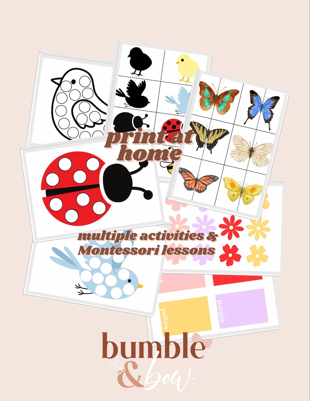 Spring BUNDLE Matching Cards, Bird Flower Dot Marker, Transfer Activity ...