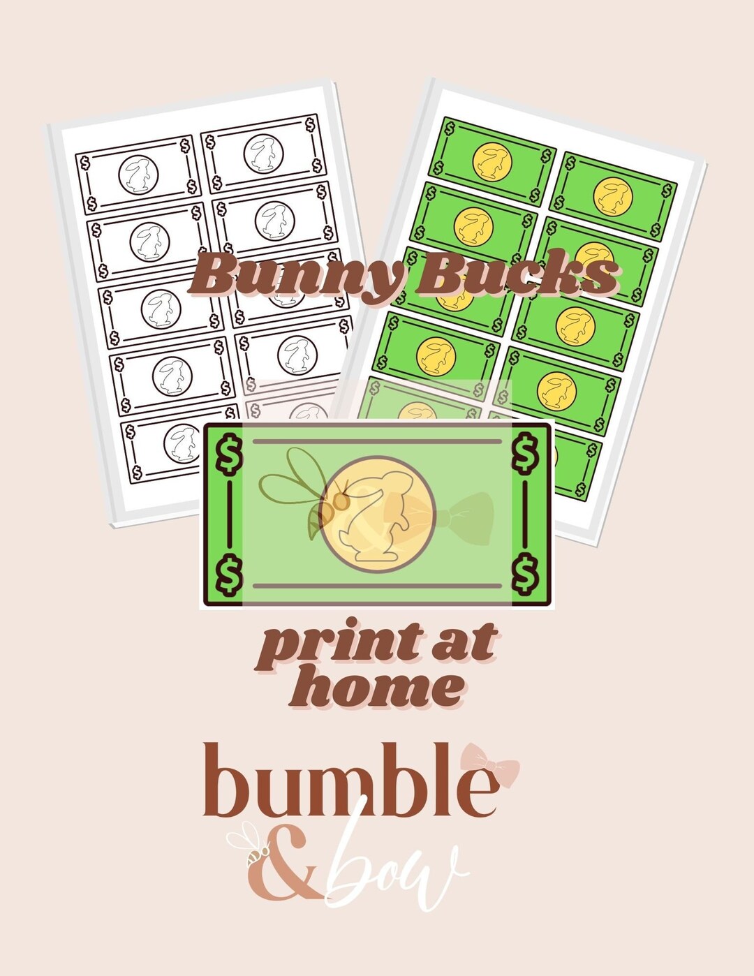 Easter Bunny Bucks Print at Home Digital Download Egg Hunt Pretend ...