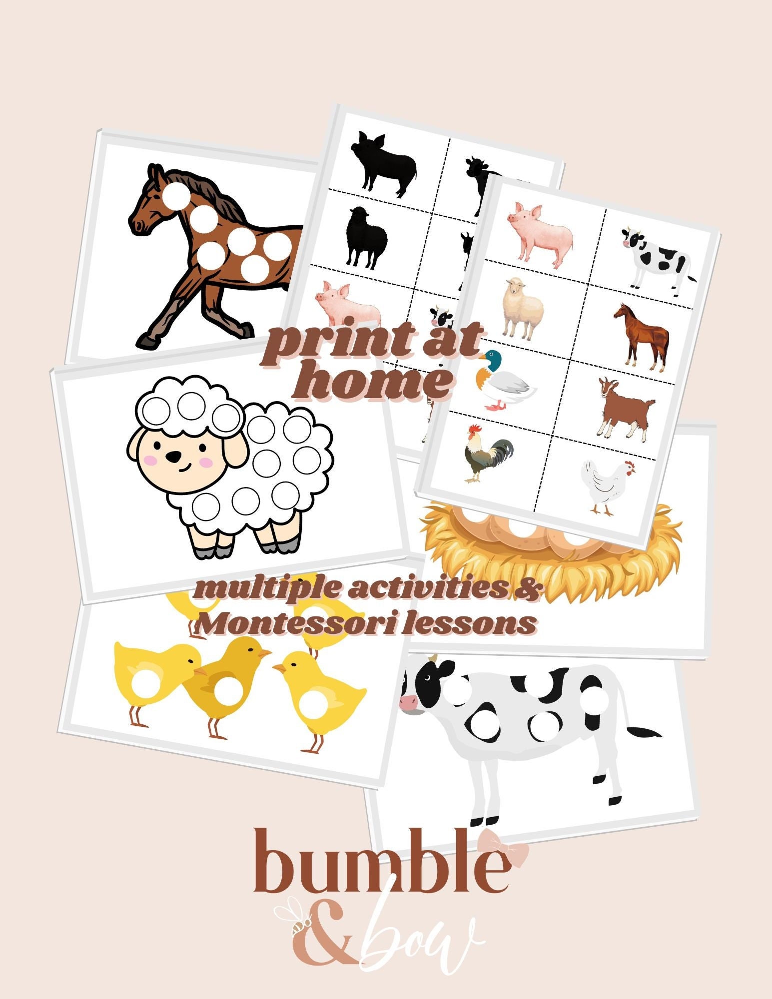Farm Matching Cards, Barn Animals Dot Marker, Pom-pom Transfer Activity ...