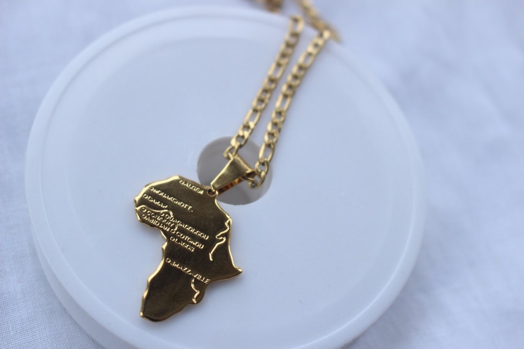 Gold African Map Necklace 304 Stainless Steel Gold Necklace African ...