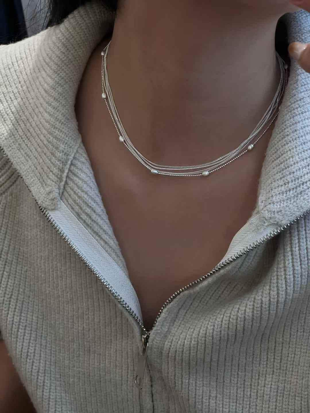 925 Sterling Silver Layered Chain Necklace – Dainty Multi Strand Choker ...