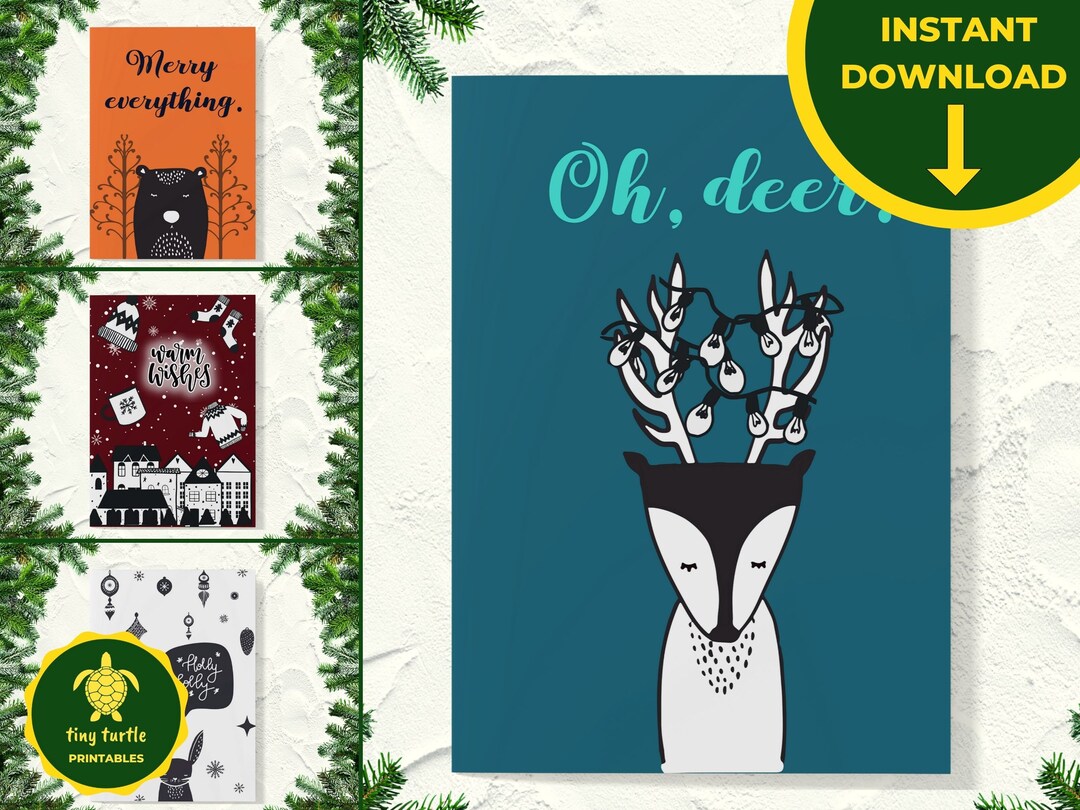 Printable Scandi Greetings Cards Set of Four Instant Digital - Etsy