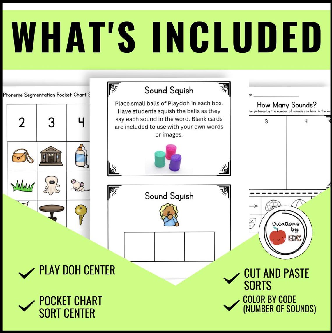 Phoneme Segmentation (PSF) Printable Worksheets and Centers (DIBELS and ...