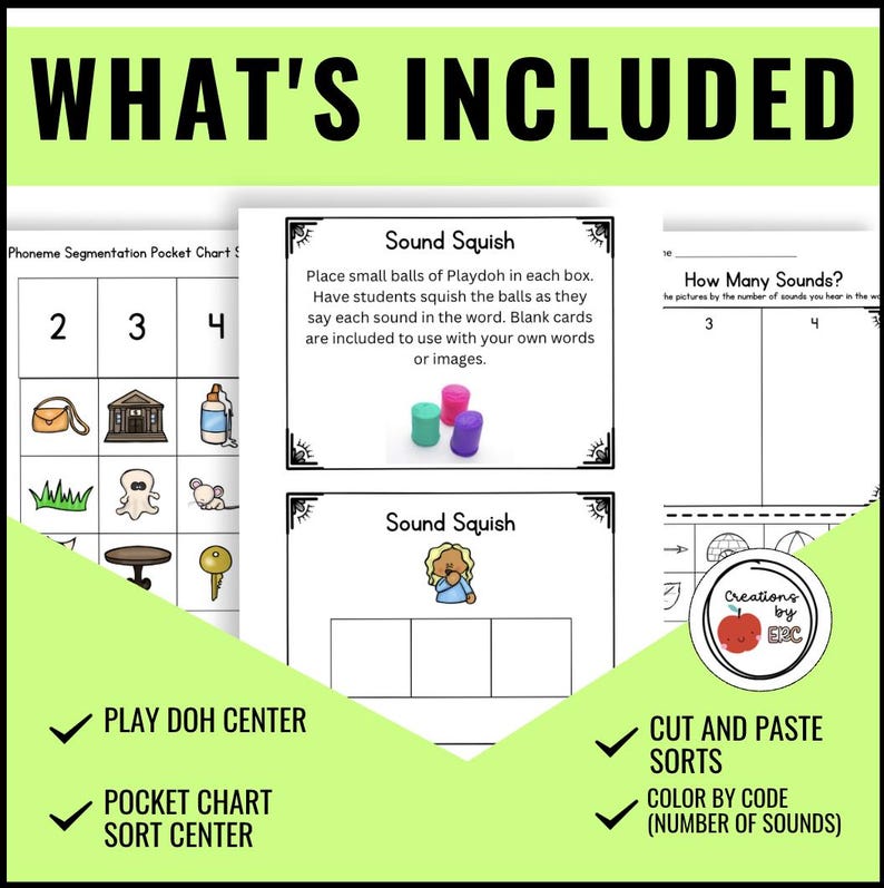 Phoneme Segmentation (PSF) Printable Worksheets and Centers (DIBELS and ...
