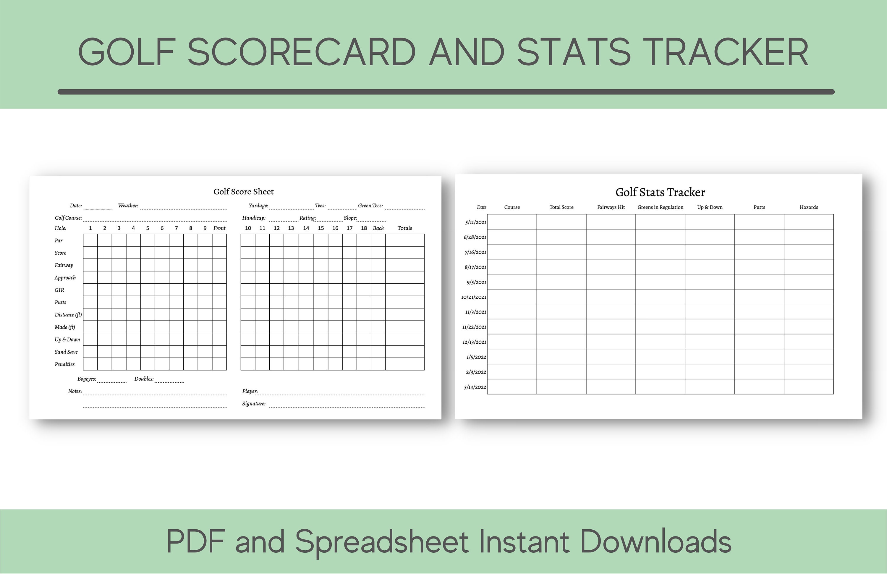 Golf Log Scorecard and Stats Tracker - Printable - Etsy