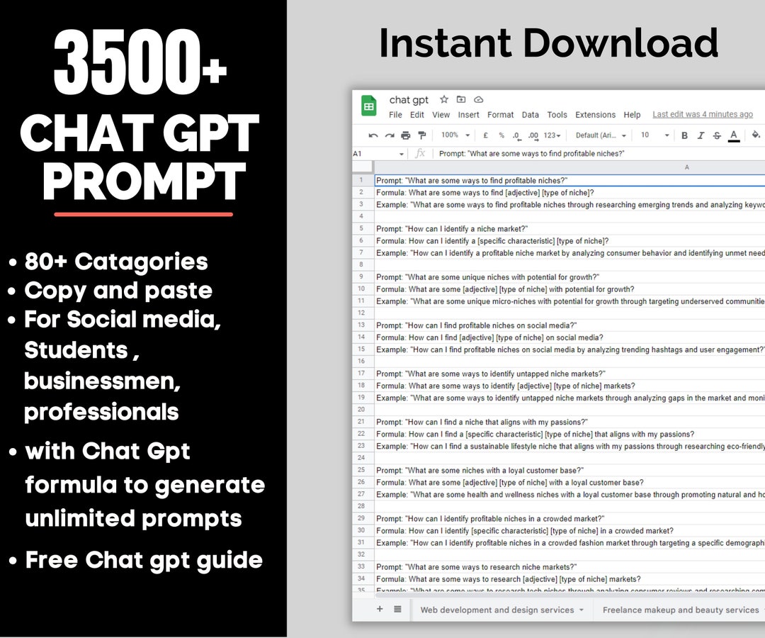 Chat Gpt 3500 Prompt Guide Chatgpt Cheats Chat Gpt Guide Etsy Singapore