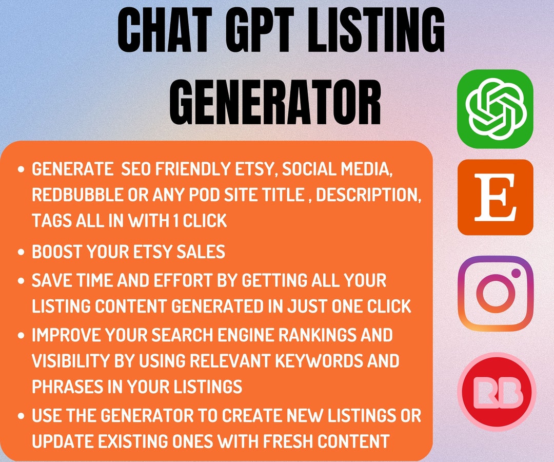 Chat Gpt Listing Generator Chat Gpt Title Description Tags - Etsy Israel