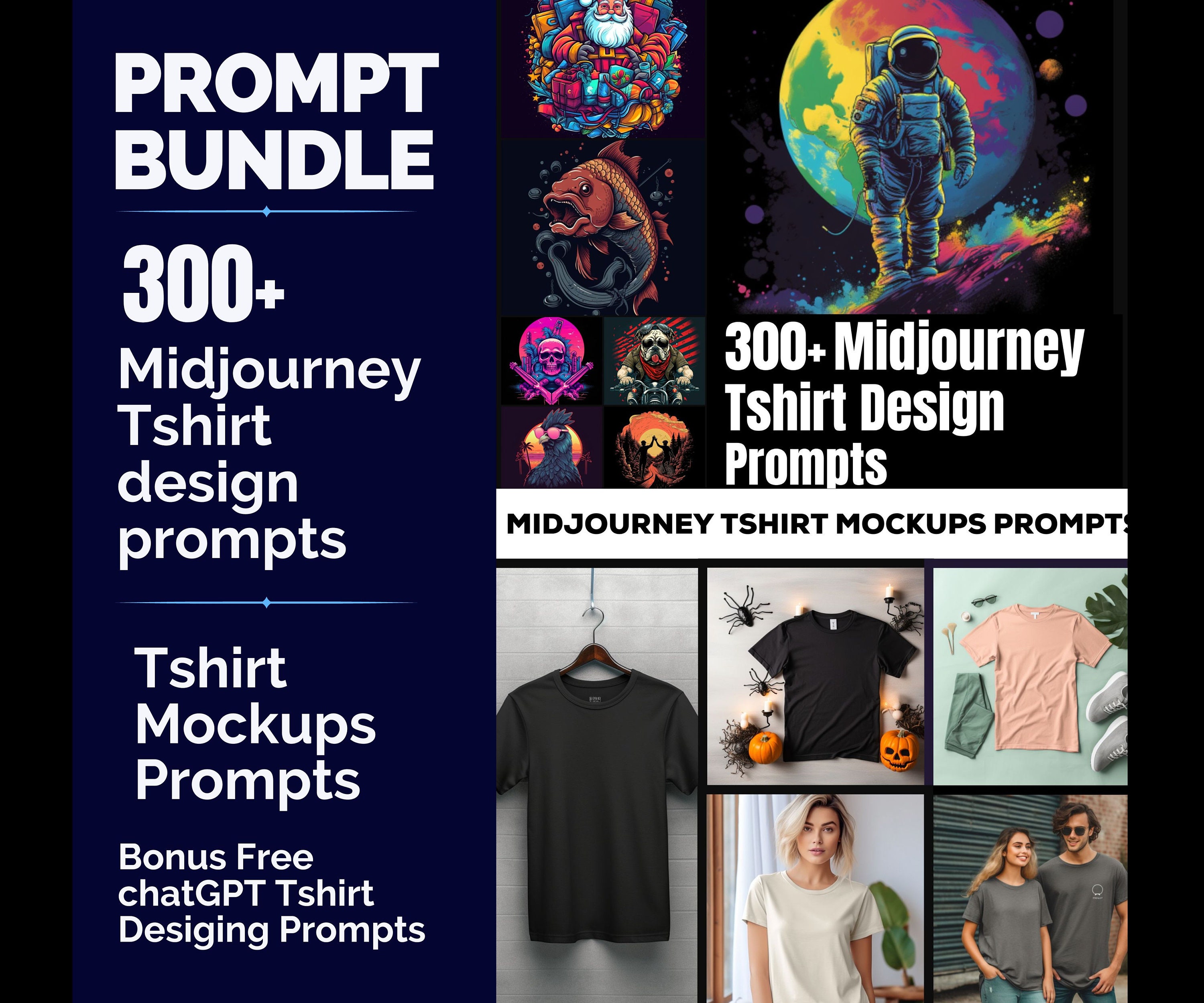 Tshirts Design Midjourney Prompts Bundle, Tshirt Mockup Prompts, Bonus ...