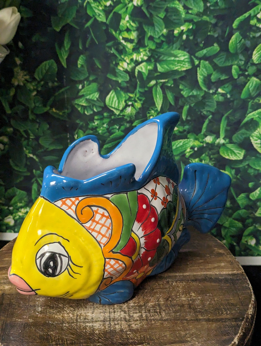 New Talavera Style Red Blue Green Yellow Red Fish Planter Hand Made ...