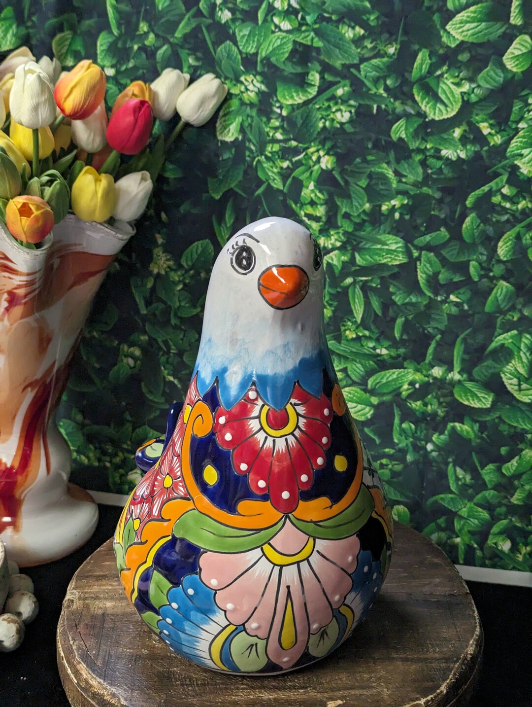 New Talavera Style Pigeon Dove Bird Colorful Yellow Orange Planter Hand ...
