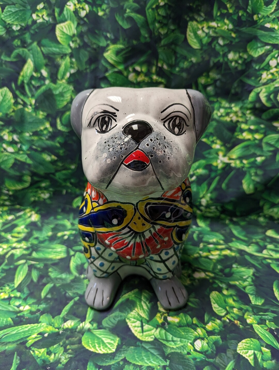 New Talavera Style Boxer Dog Colorful Grey White Planter Hand Made Hand ...