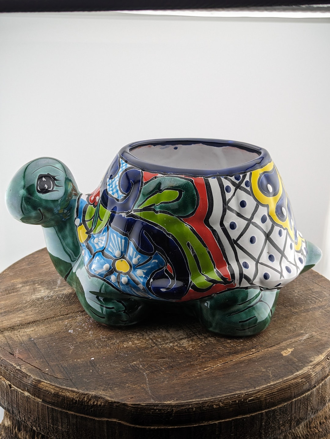 New Talavera Style Turtle Tortoise Dark Light Green White Pot Pottery ...
