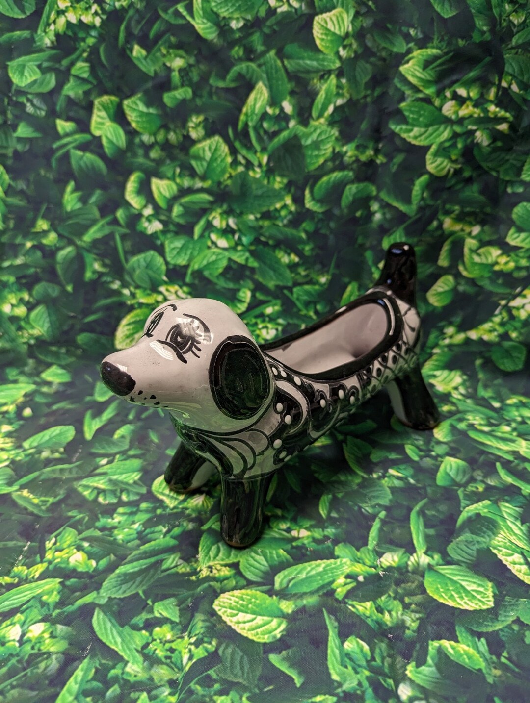 New Talavera Style Weiner Dog Dachshund Black Grey Gray White Hand Made ...