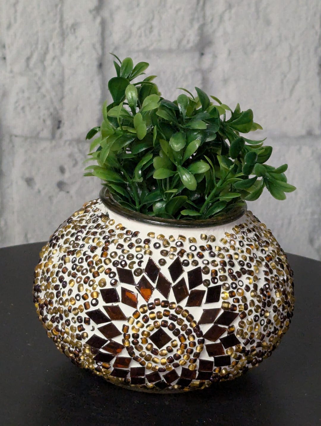 New Cut Glass Turkish Globe Round Earth Tone Colorful Brown Ivory White ...