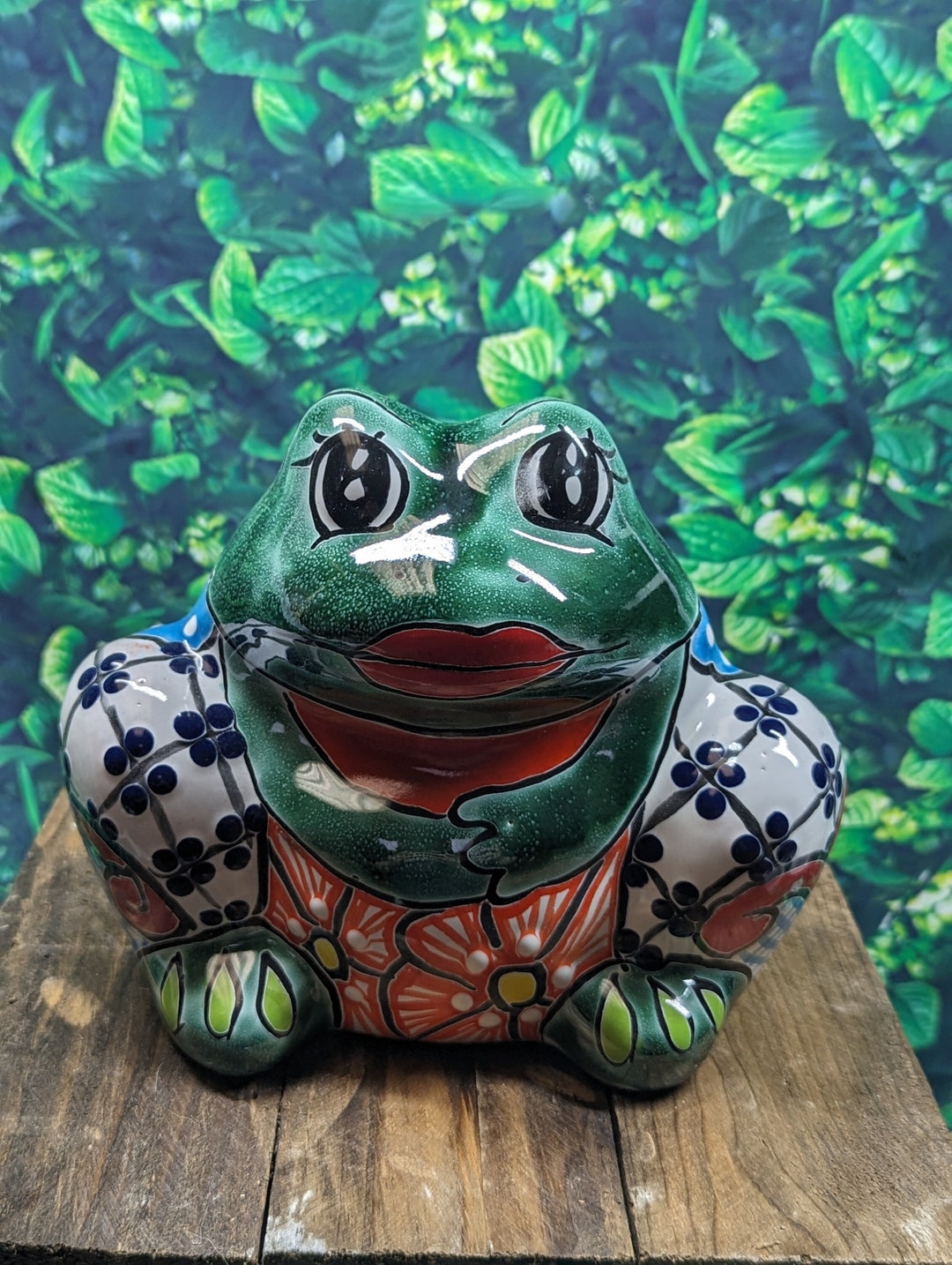 New Talavera Style Frog Toad Light Dark Green Planter Hand Made in ...