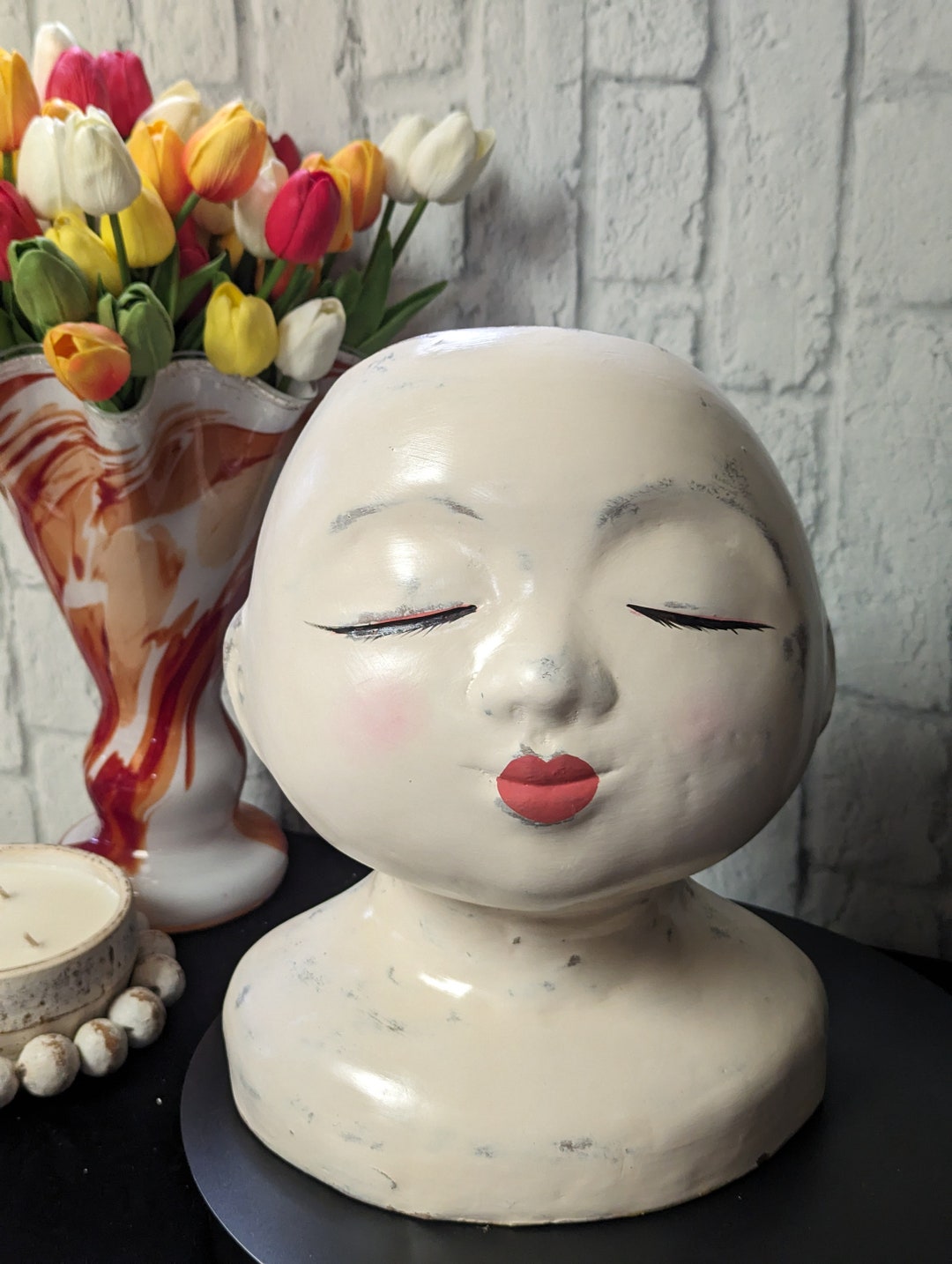 New Vintage Pottery Large Fat Lady Head Planter Vase Head Statue Doll ...