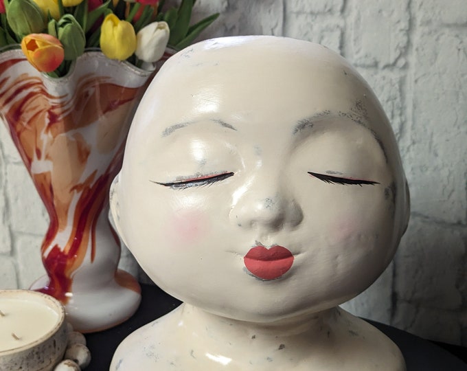 New Vintage Pottery Large Fat Lady Head Planter Vase Head Statue Doll ...