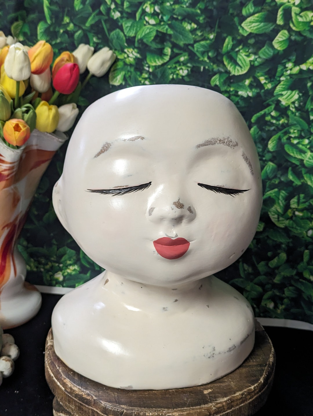 New Vintage Pottery Fat Large Lady Head Planter Vase Head Statue Doll ...