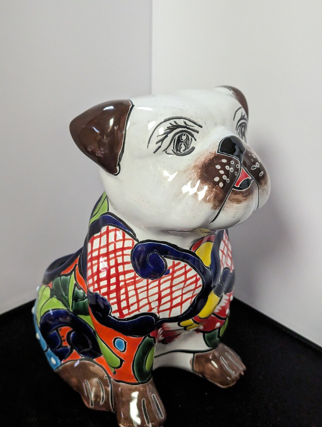 New Talavera Style Boxer Dog Brown Colorful White Planter Hand Made ...