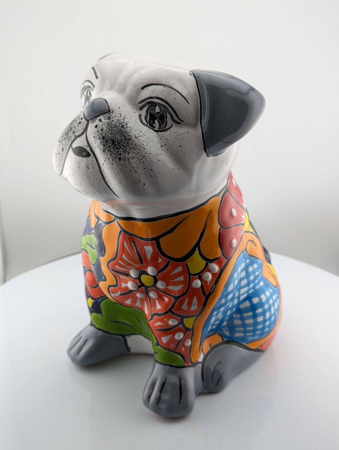 New Talavera Style Boxer Dog Colorful Grey Orange White Planter Hand ...