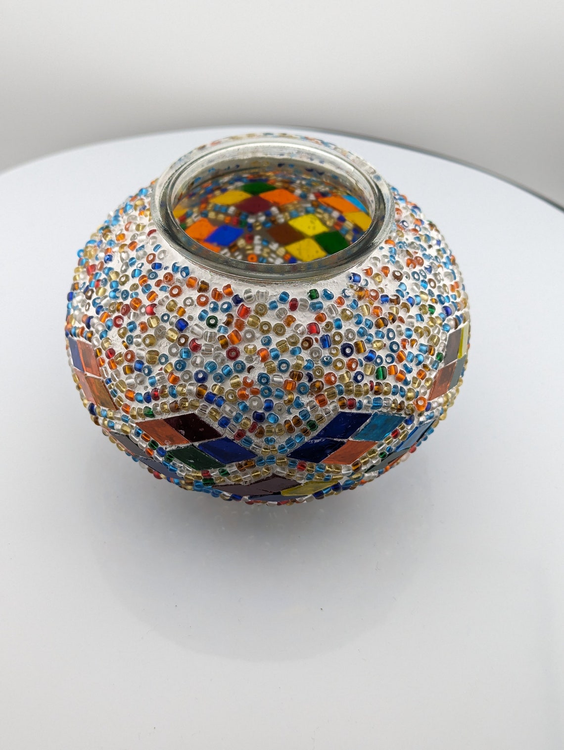 New Cut Glass Turkish Globe Round Colorful Blue White Yellow Glass ...
