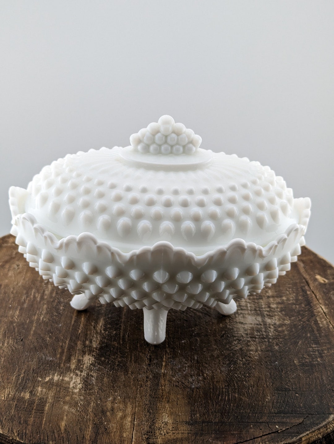 Very Good Vintage Hobnail Hob Nail Mid Century Compote White Milk Glass ...