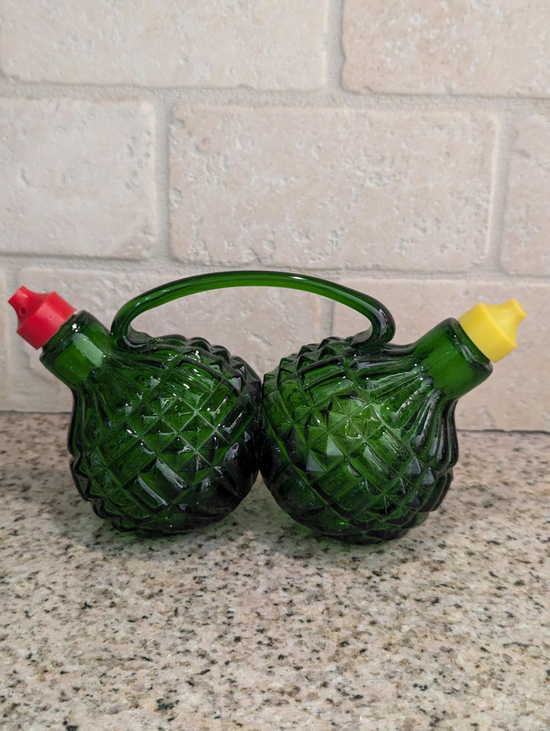 Rare Vintage Excellent Diamond Pattern Unique Green Pressed Glass Oil ...