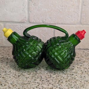 Rare Vintage Excellent Diamond Pattern Unique Green Pressed Glass Oil ...