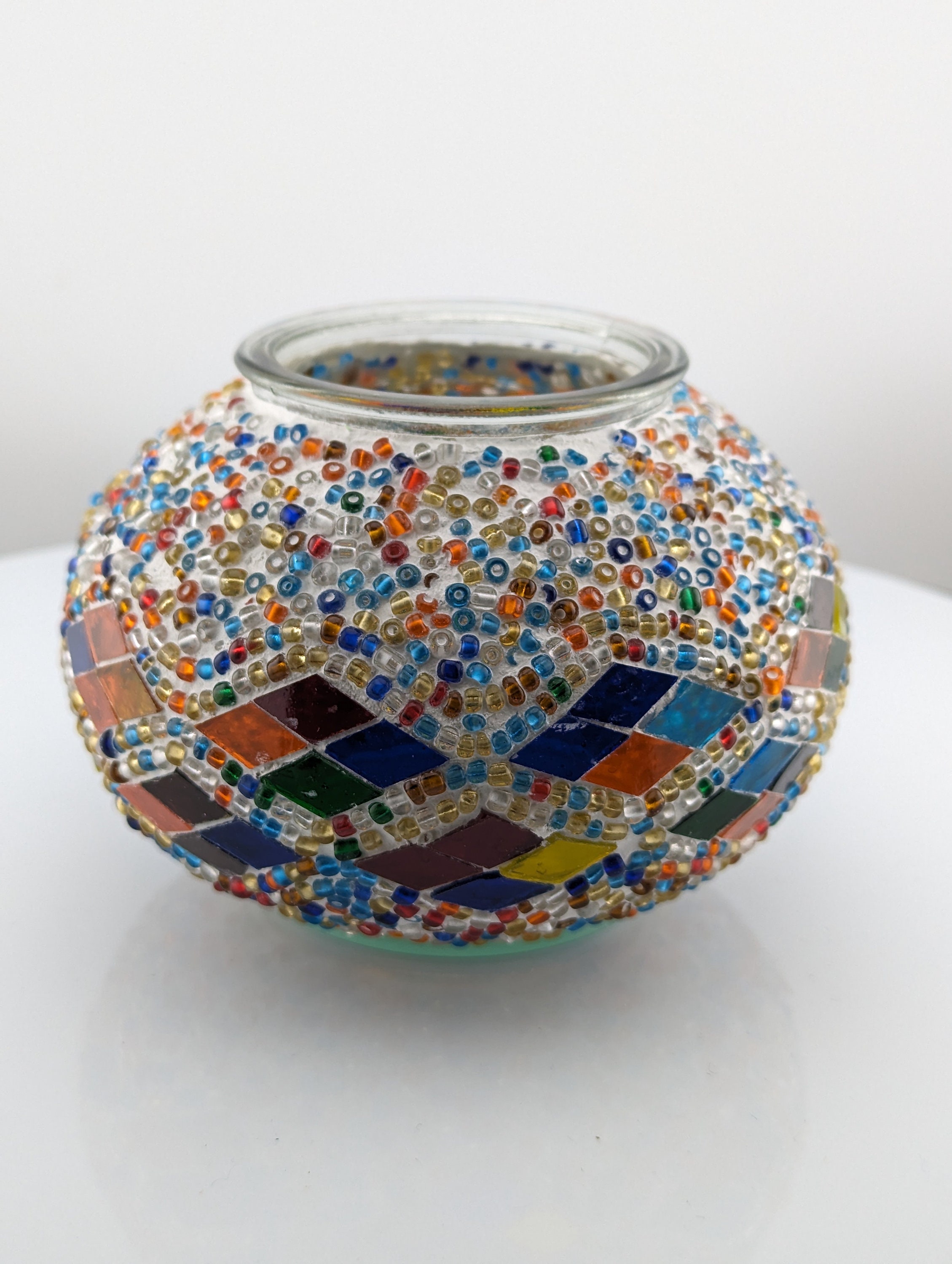 New Cut Glass Turkish Globe Round Colorful Blue White Yellow Glass ...