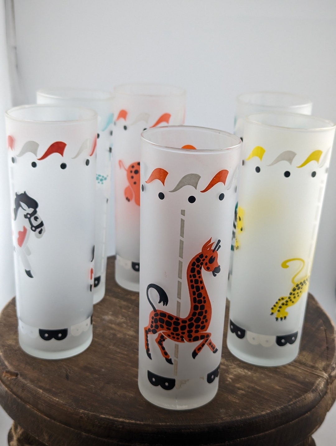 Set of 6 Very Good Vintage 1950's Frosted Carousel Merry Go Round ...