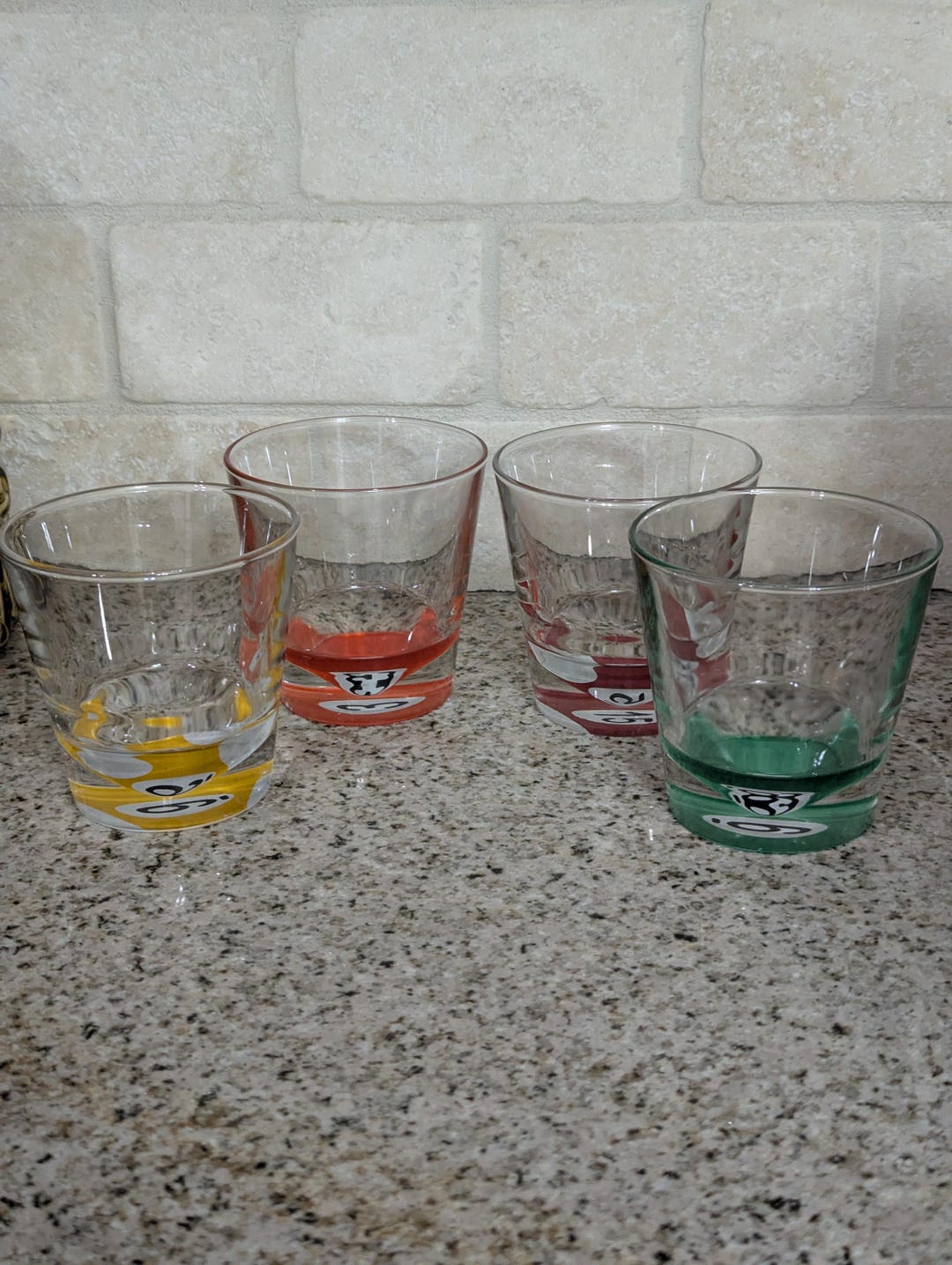 Excellent Set of 4 Billiard Pool Ball Heavy Drinking Glasses Billiards ...