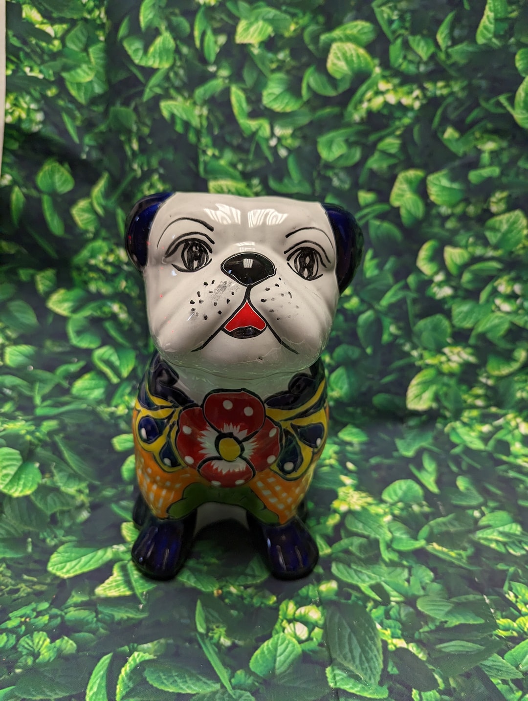 New Talavera Style Boxer Dog Colorful Navy Blue White Planter Hand Made ...