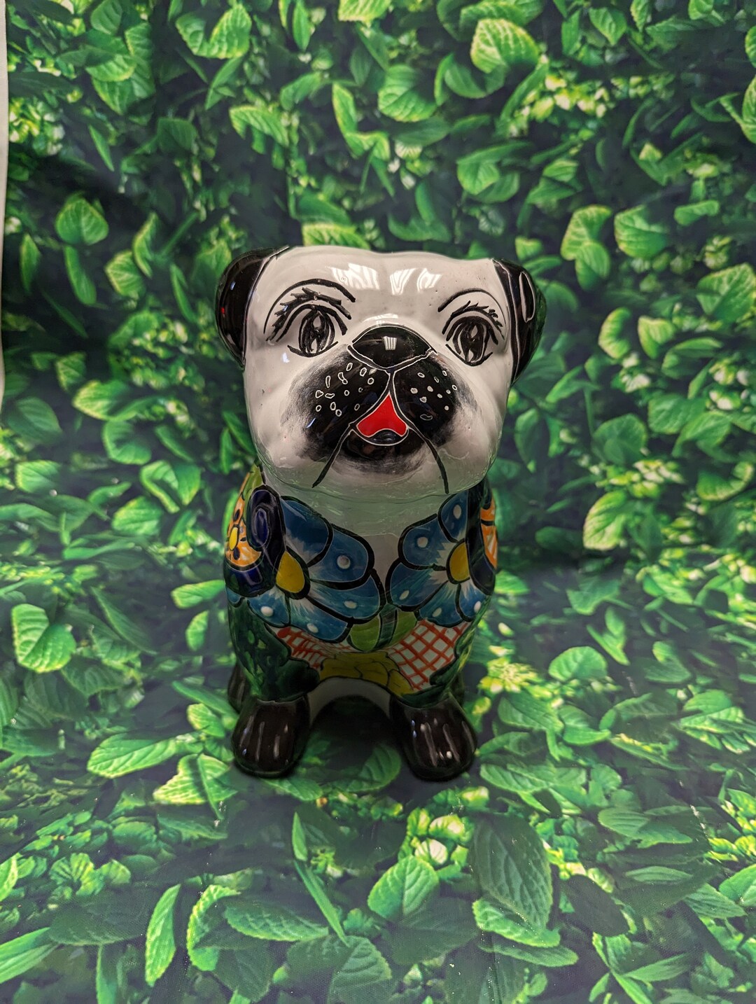 New Talavera Style Boxer Dog Colorful Blue White Planter Hand Made Hand ...