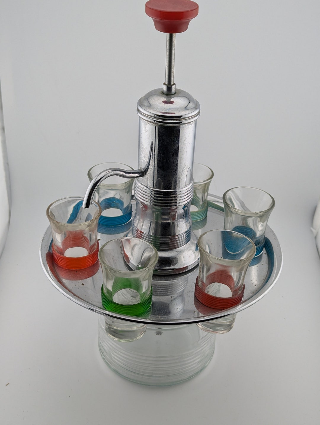 Good Condition MCM Vintage Chrome Glass Liquor Pump Dispenser Carousel ...