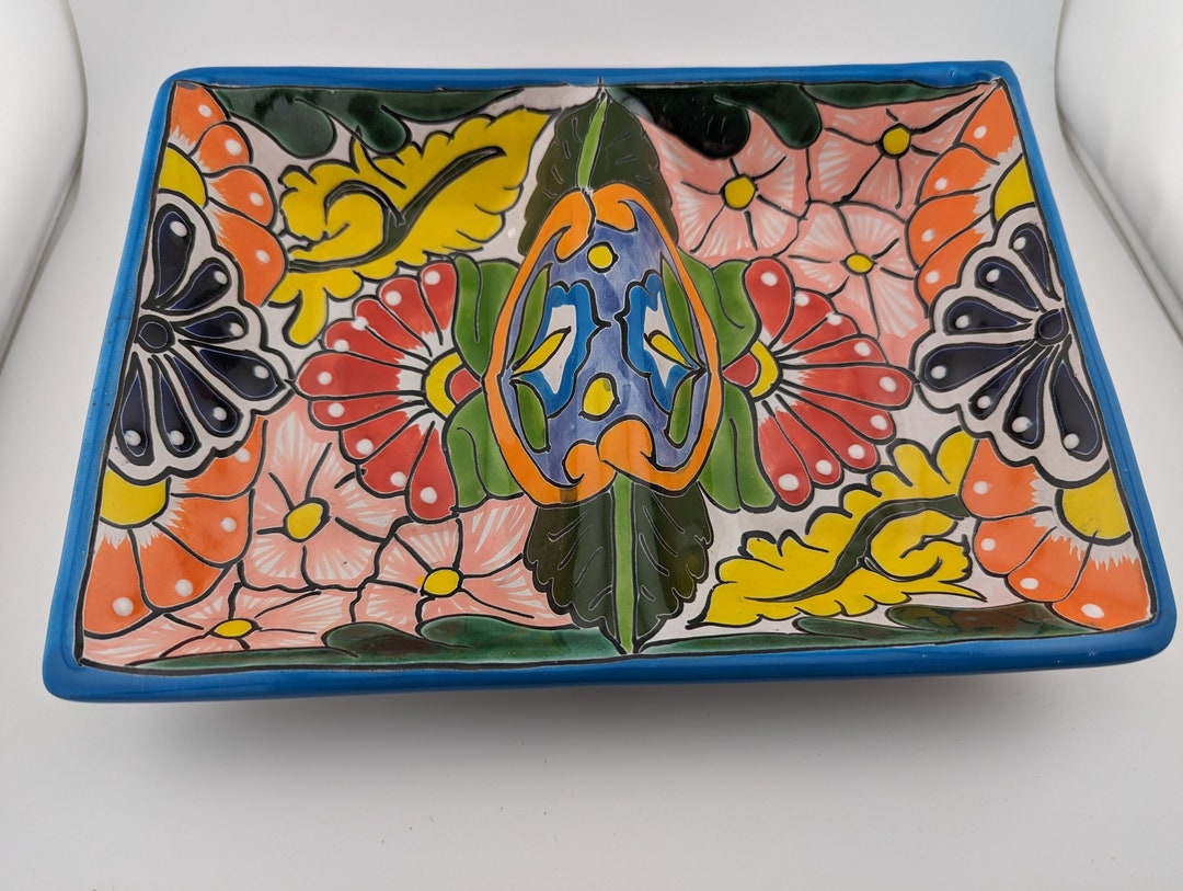 New Ceramic Colorful Talavera Style Double Divided Divider Salsa Chips ...