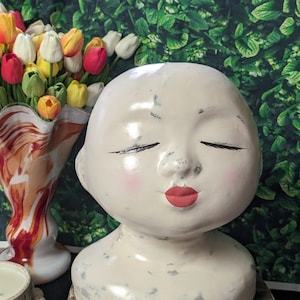 New Vintage Pottery Fat Large Lady Head Planter Vase Head Statue Doll ...