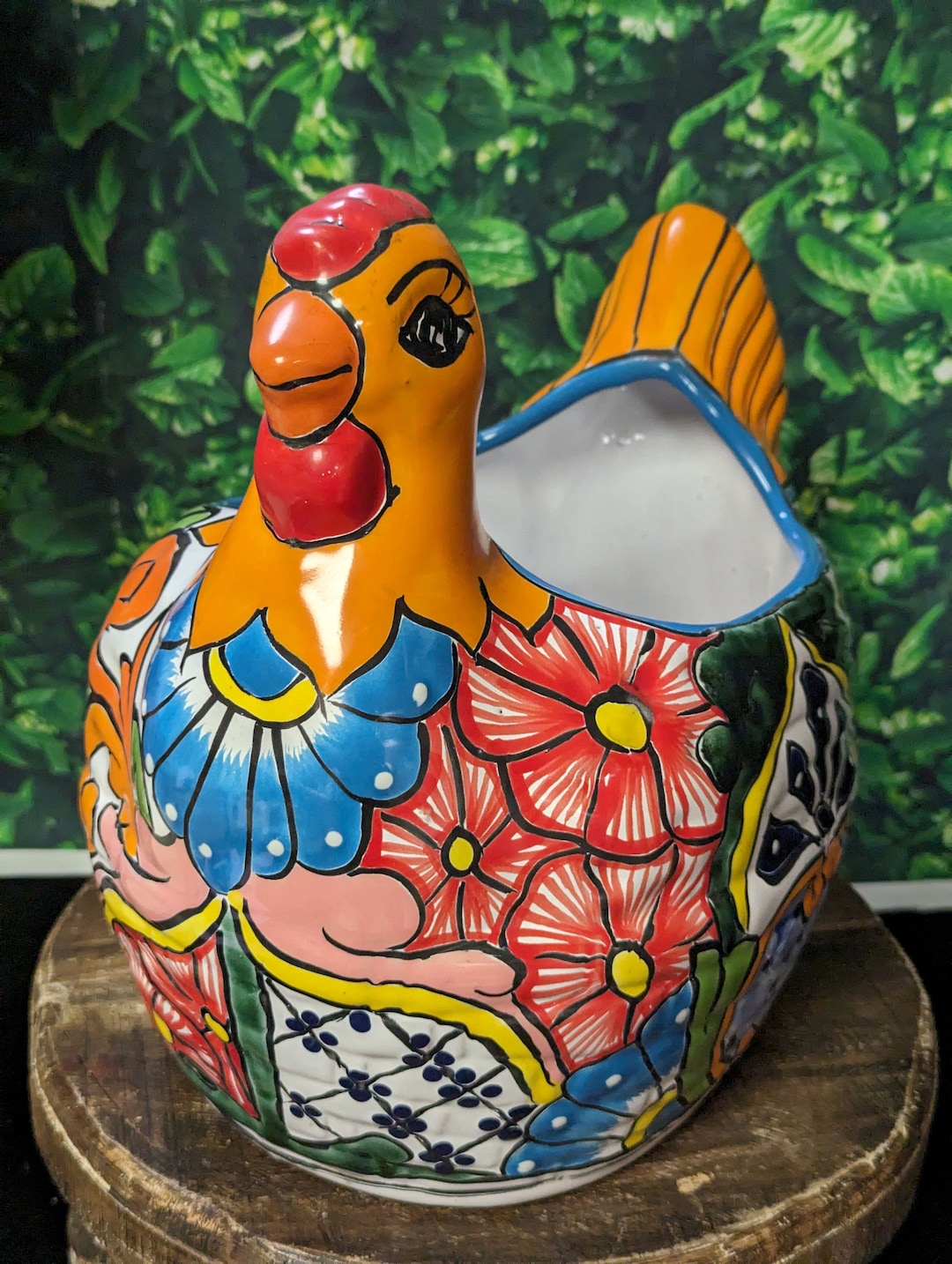 New Talavera Style Large Rooster Hen Chicken Red Yellow White Colorful ...