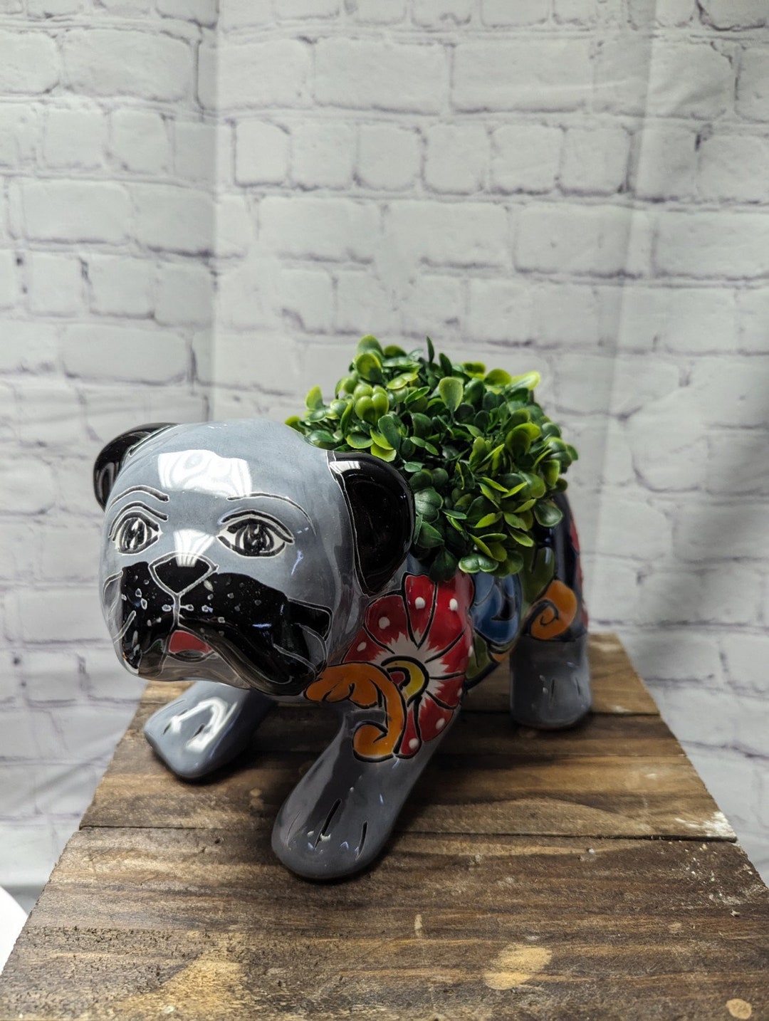 New Talavera Style Boxer Dog Grey Gray Black Ceramic Pottery Hand Made ...