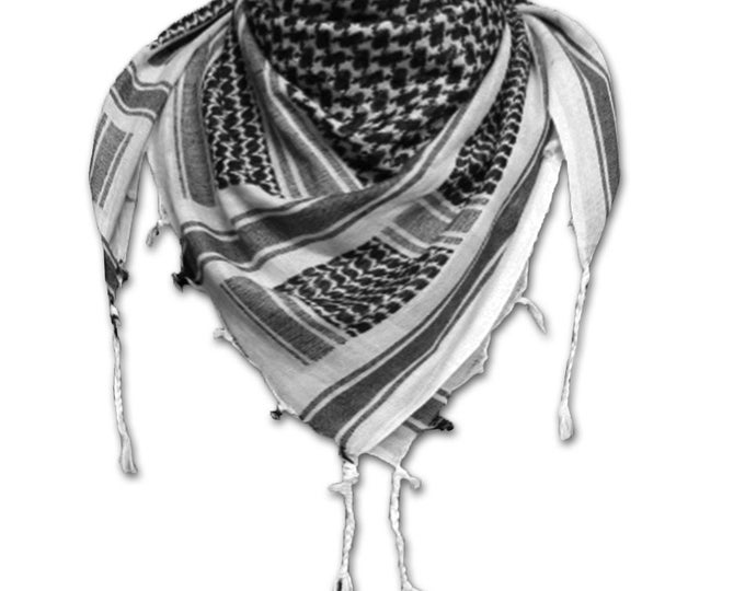 Shemagh Keffiyeh Arab Scarf Palestine Black on Gray Kufiya Arafat Hatta ...