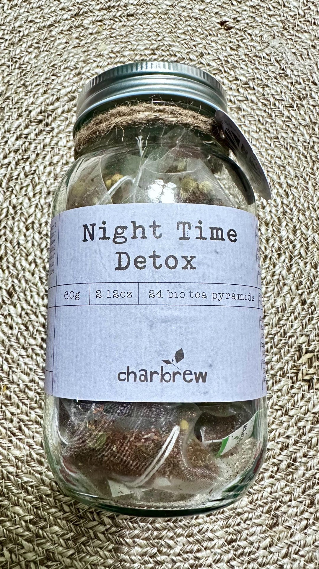 CHARBREW Night Time Detox Tea Jar Large 24 Pyramid Tea Bags Red Roobos ...