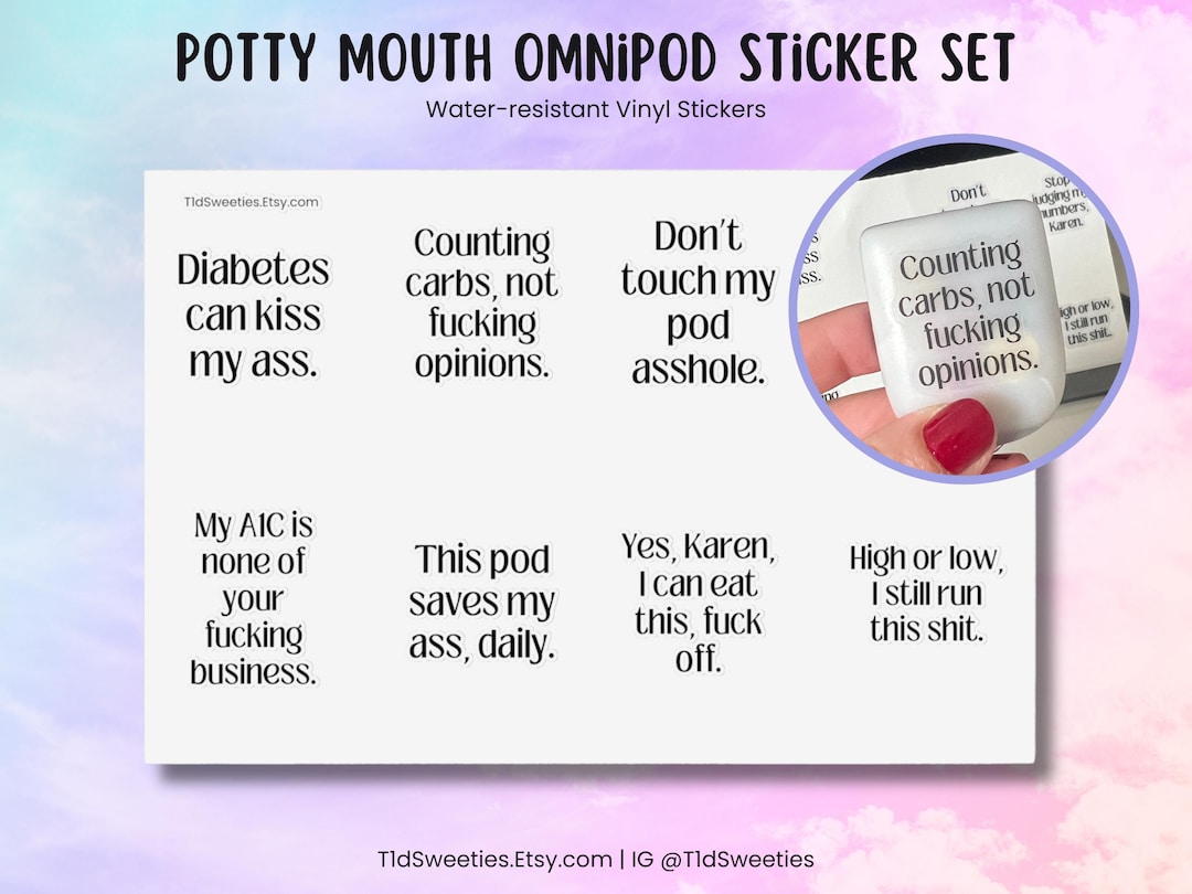 Potty Mouth Omnipod Sticker Set, Diabetes Stickers, T1d, Diabetes Gifts ...
