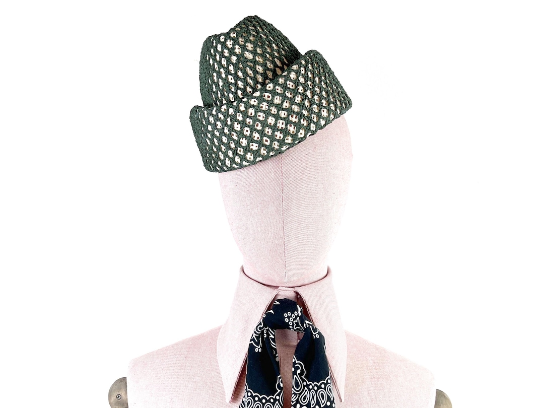 Straw Berlin Cuff Hat – Brimless Cap in Olive and Ivory – Modern ...